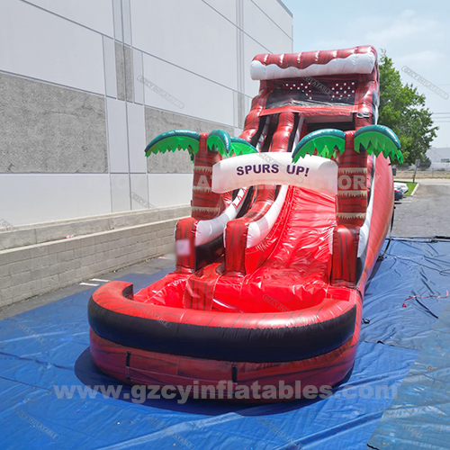 Red Water Slide Tropical Slide Backyard Palm Tree Inflatable Water ...
