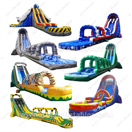 Double lane large slide commercial inflatable water slides with pool ...